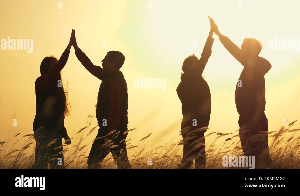 teamwork group of people, achieving common goals, success.Silhouette ...