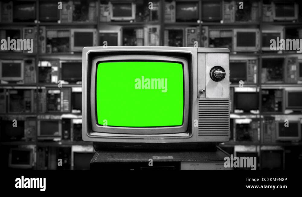 Retro Technology Green Screen Television Zoom In TV Stock Video Footage ...