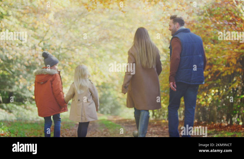 Rear View Of Family With Parents And Children Holding Hands Walking On ...