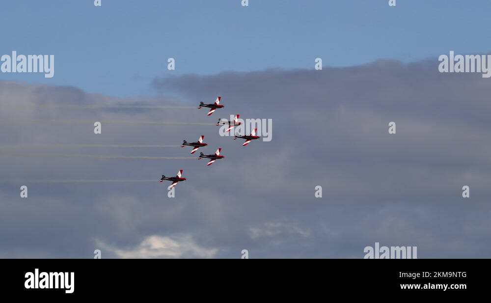 Royal Australian Air Force Roulettes display team flying Pilatus PC-9 ...