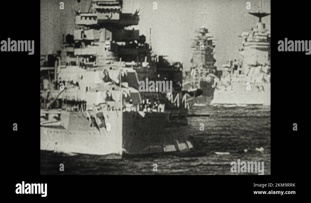 1940s: Different country's flags. Onboard ship at sea. Fleet of Navy ...