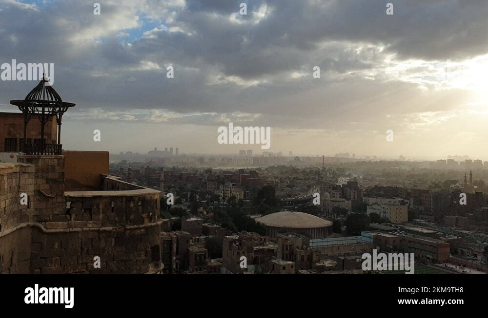 Cairo Egypt capital city top view sunset from mosque of Muhammad Ali ...