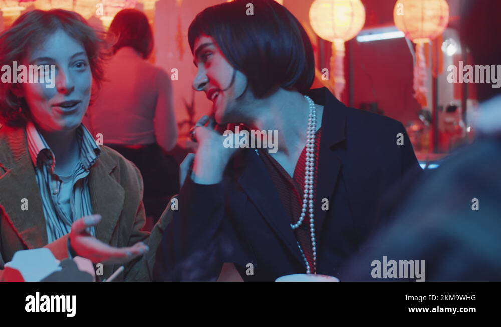 Transgender Man Having Fun with Multiethnic Friends in Bar Stock Video ...