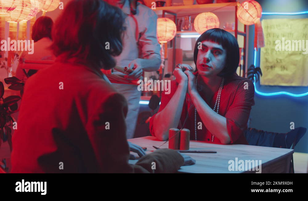 Transgender Man Having Noodles and Talking with Girlfriend in Chinese ...
