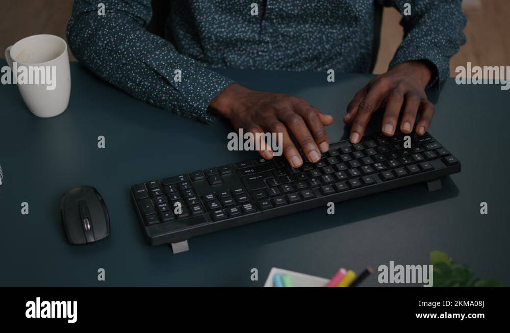 Black african american person typing on PC keyboard Stock Video Footage ...