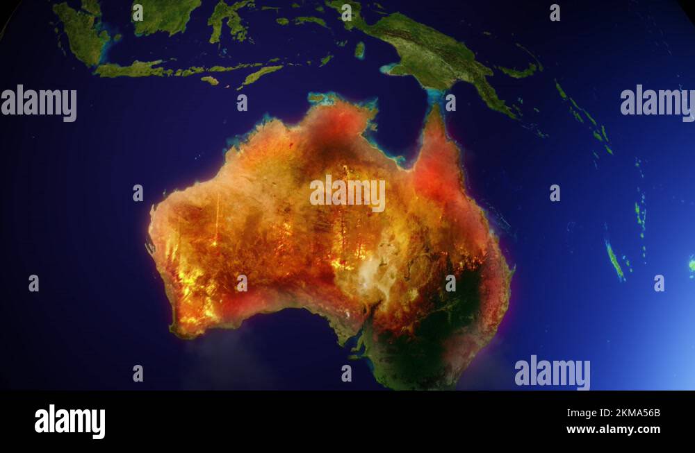 Forest fire overlay on Australian world map - 3d graphic animation ...