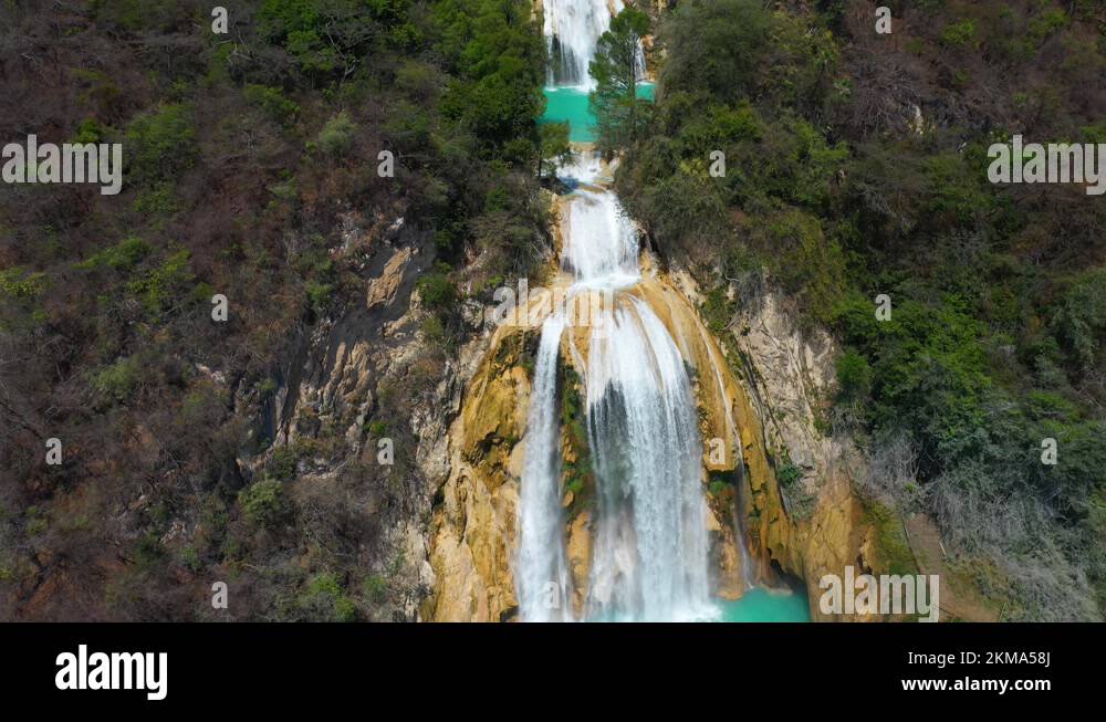 Beautiful El Chiflon Waterfalls in Mexico, 4K aerial reveal over tiered ...