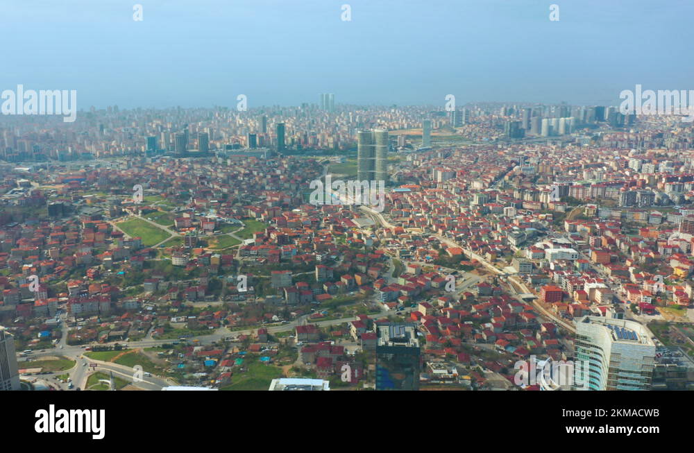 Skyscrapers and slums in Istanbul, Turkey. View of the Atasehir ...