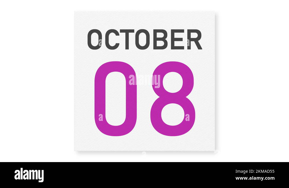 October 9 date behind crumpled paper page of a calendar, 3d animation ...