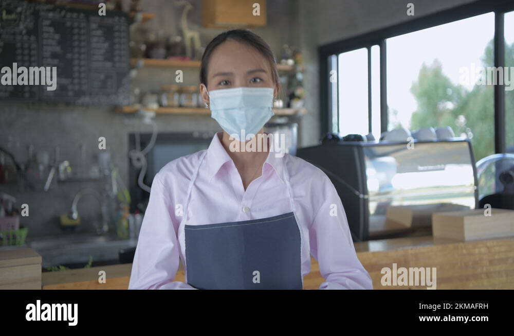 Coffee shop concept of 4k Resolution. The shopkeeper is interviewing in ...