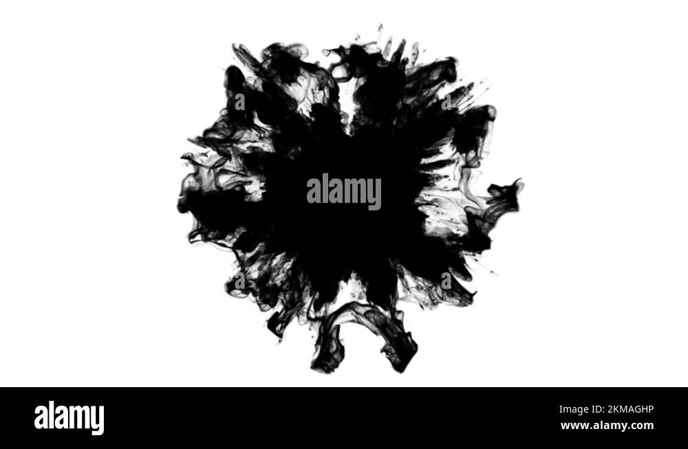 Black color burst smoke powder shockwave explosion fluid ink particles ...