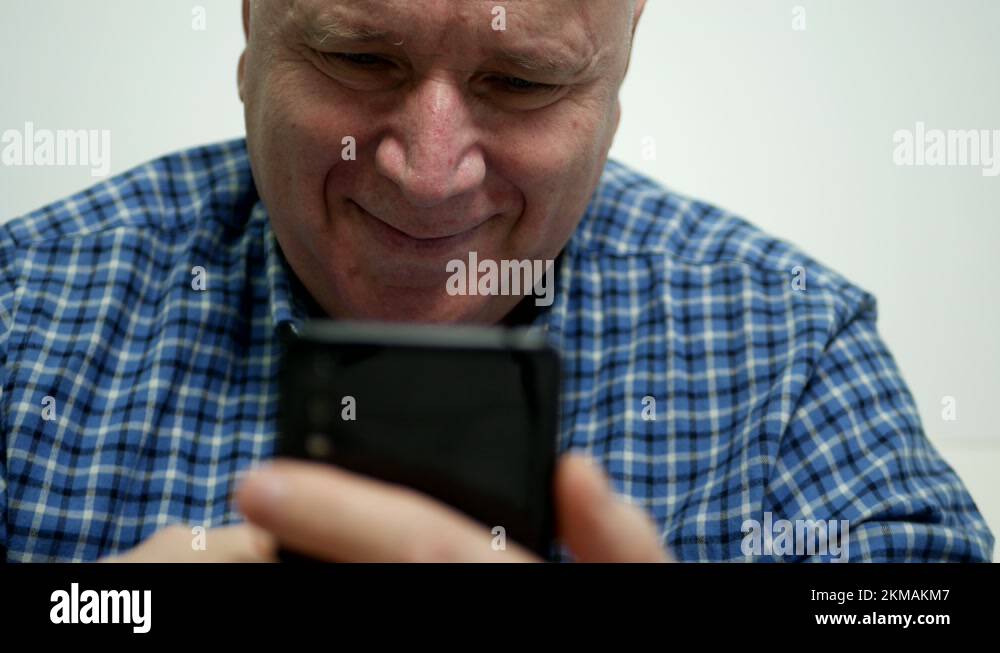 Relaxed Person Smiling Happy, Sending and Reading Messages Using a ...