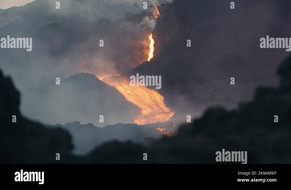 Lava River Flowing Down From Pacaya Volcano During Eruption In ...