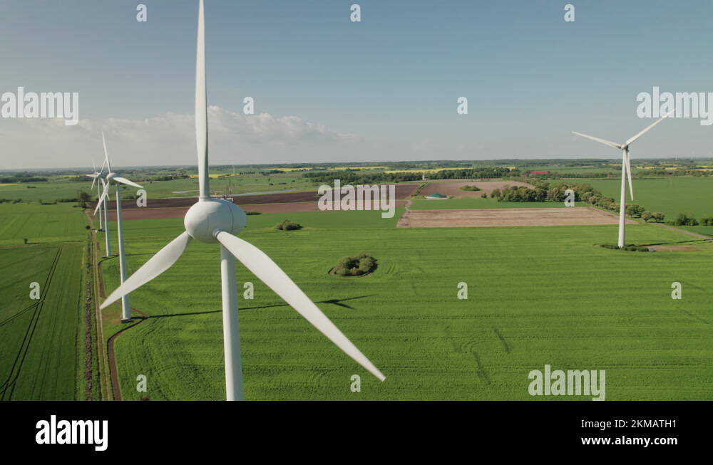 Close Up Turbine and Blades of Windmill in Wind Power Park AERIAL Stock ...