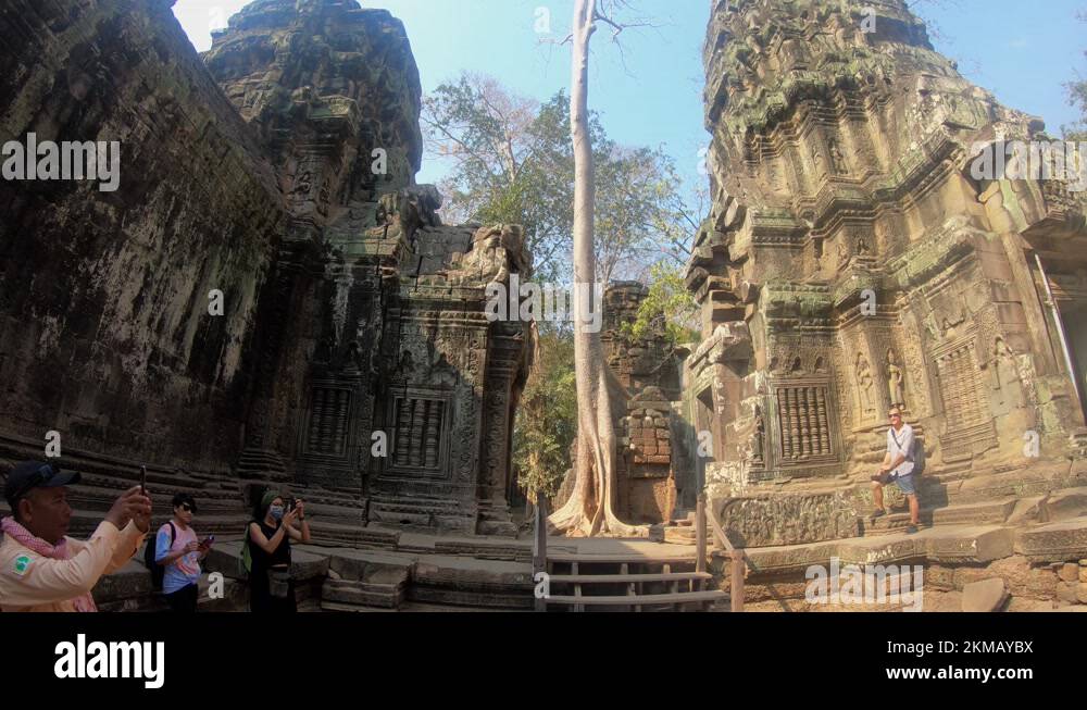 The inside ot the Ta Prohm temple in Siem Reap, Cambodia. You can see ...