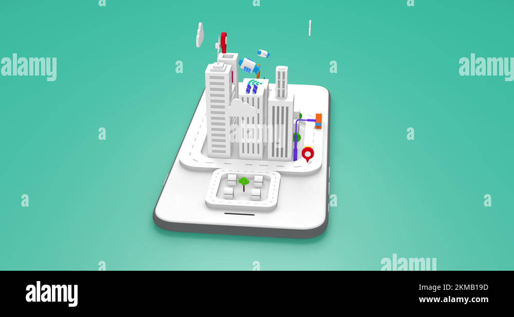 Isometric 3D City Animation On Smart Phone. Futuristic Smart City Stock ...