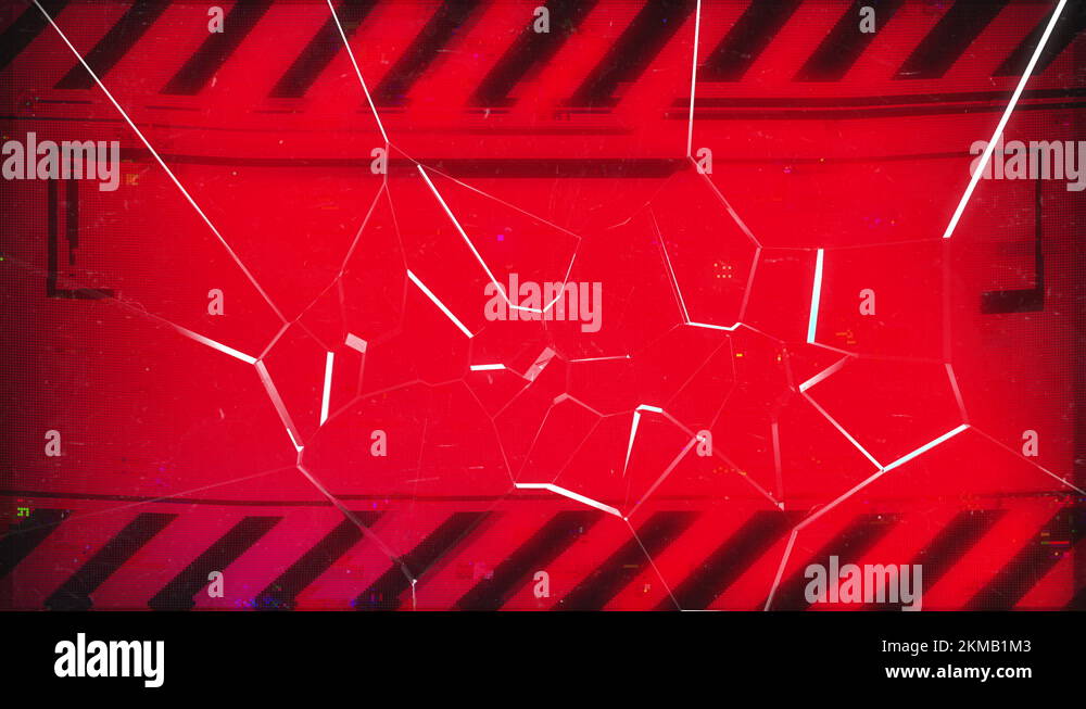 Alert warning message on broken screen, accident, nuclear facility ...