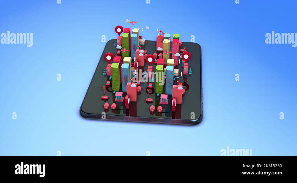 3D Buildings On Smart Tablet. Futuristic Life With Artificial ...