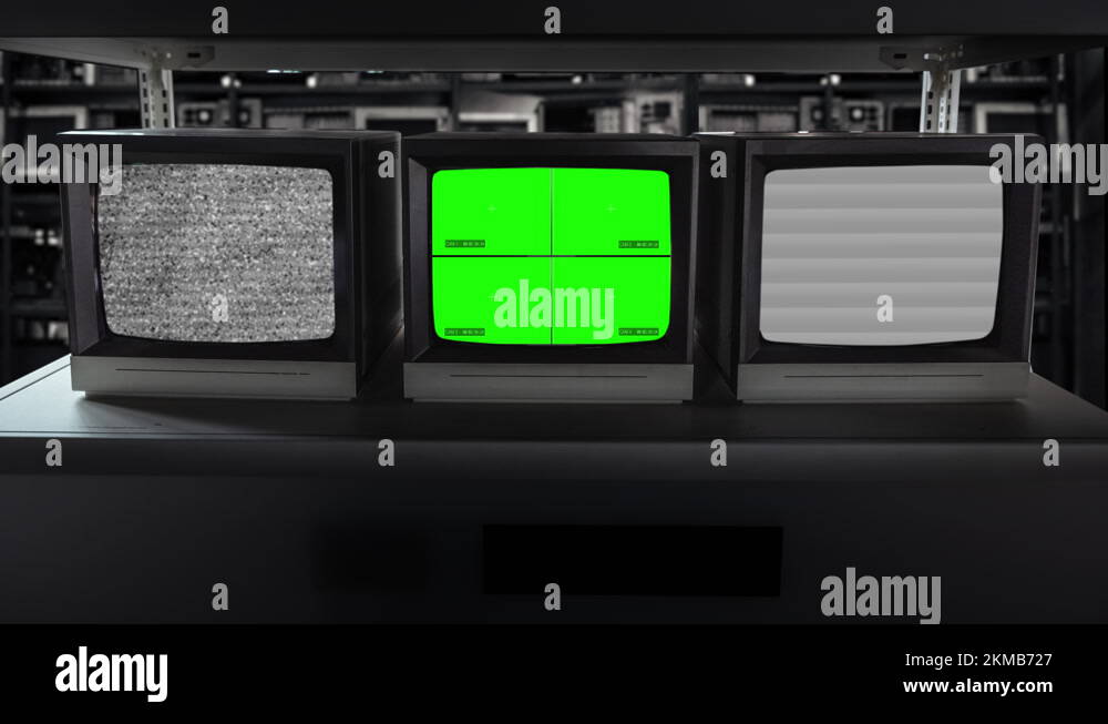 CCTV Security Camera Surveillance Green Screen Monitor Zoom In Stock ...