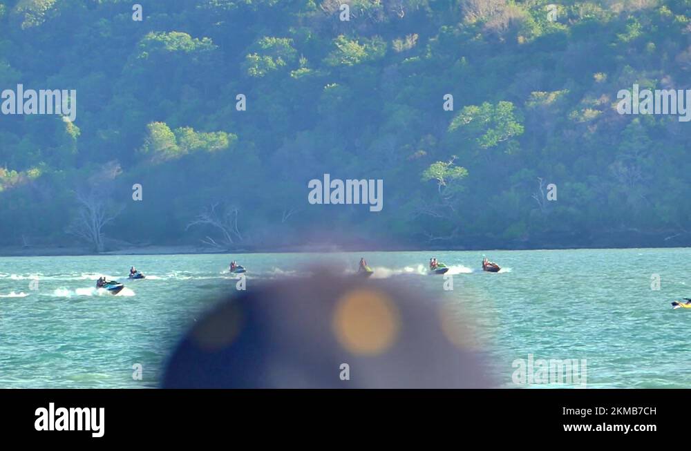 A group of jetski on a trip in the sea, lead by a leader in Langkawi, Malaysia Stock Video ...
