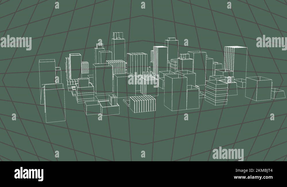Animation of 3d architecture city drawing spinning over grid Stock ...