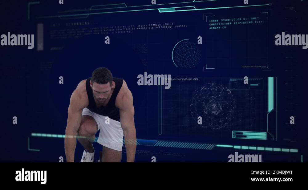 Animation of strong muscular male runner with scope scanning and data ...