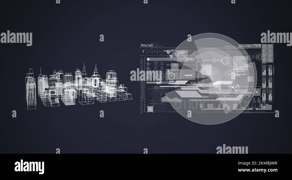 Animation of 3d architecture city drawing with scope scanning and data ...