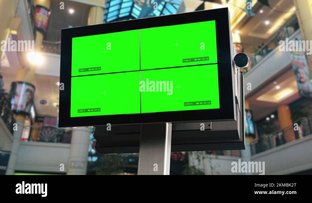CCTV Security Cameras Monitoring Mall People Indoors, Green Screen ...