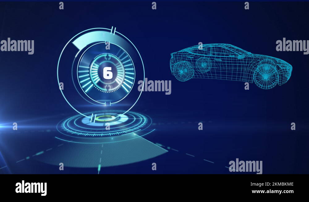 Animation of 3d car drawing, scope scanning with countdown and data processing Stock Video ...