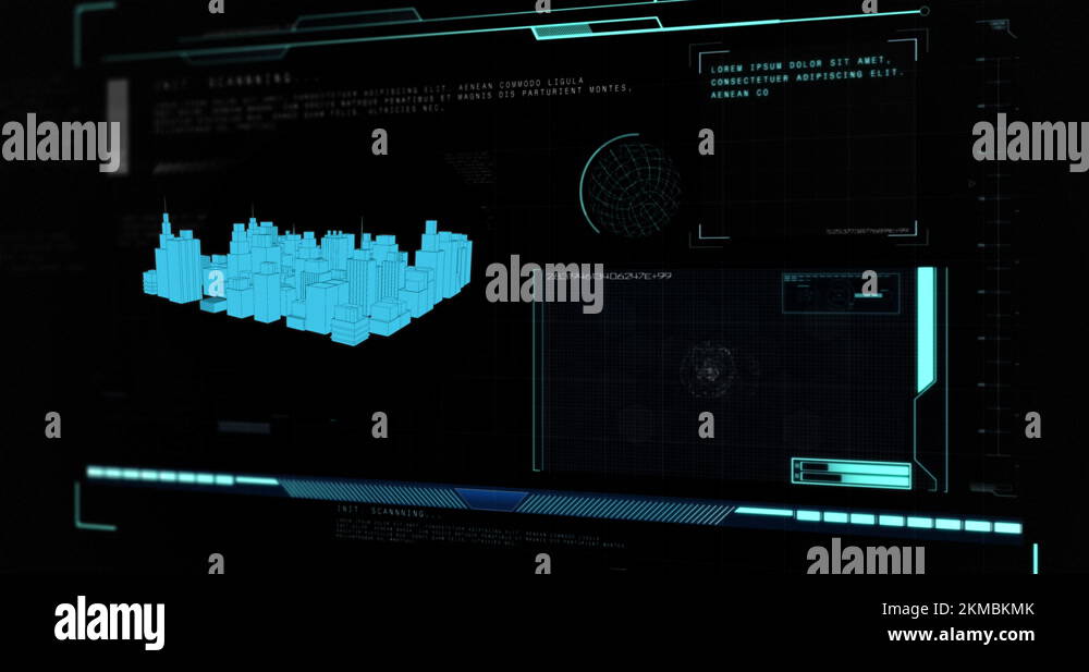 Animation of 3d architecture city drawing with scope scanning and data ...