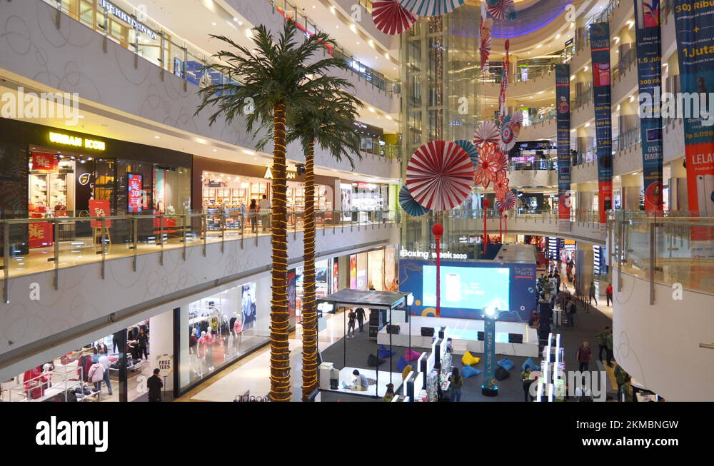 akarta center shopping mall hall interior slow motion panorama 4k ...