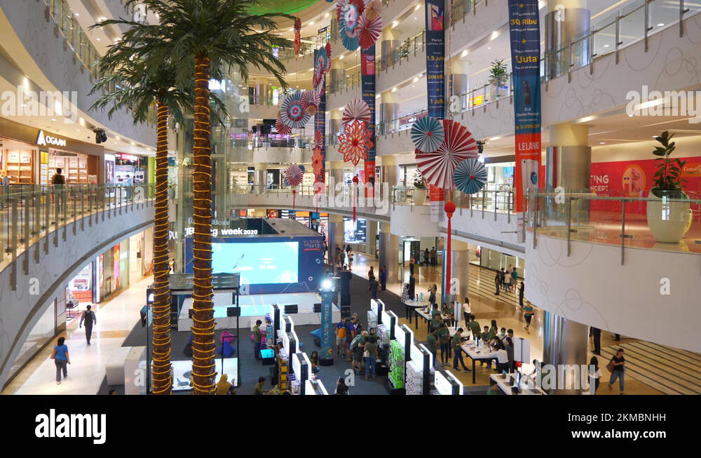 jakarta shopping mall hall interior slow motion panorama 4k indonesia ...