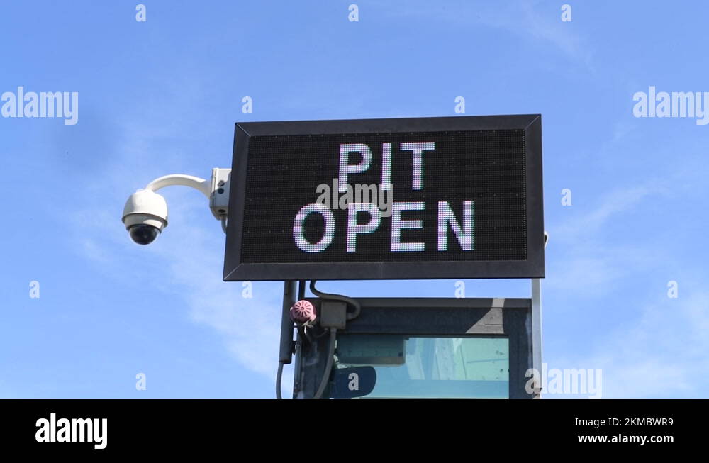 Motorsport circuit flashing board sign text pit lane open warning for ...
