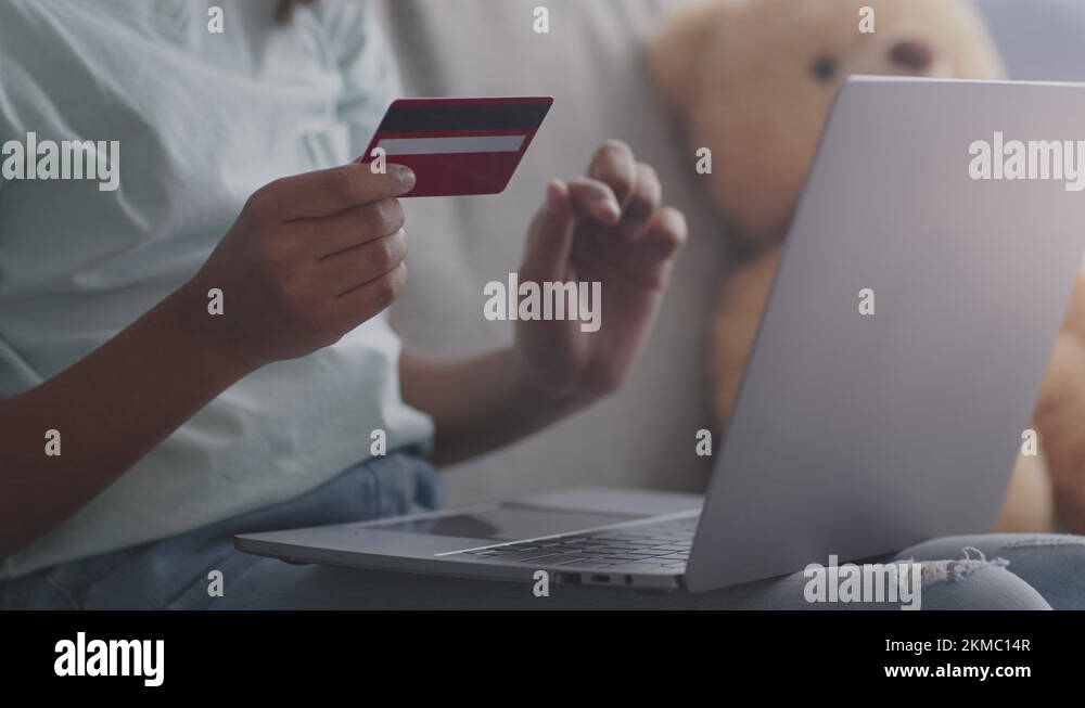 Online banking. Unrecognizable african american girl making online ...