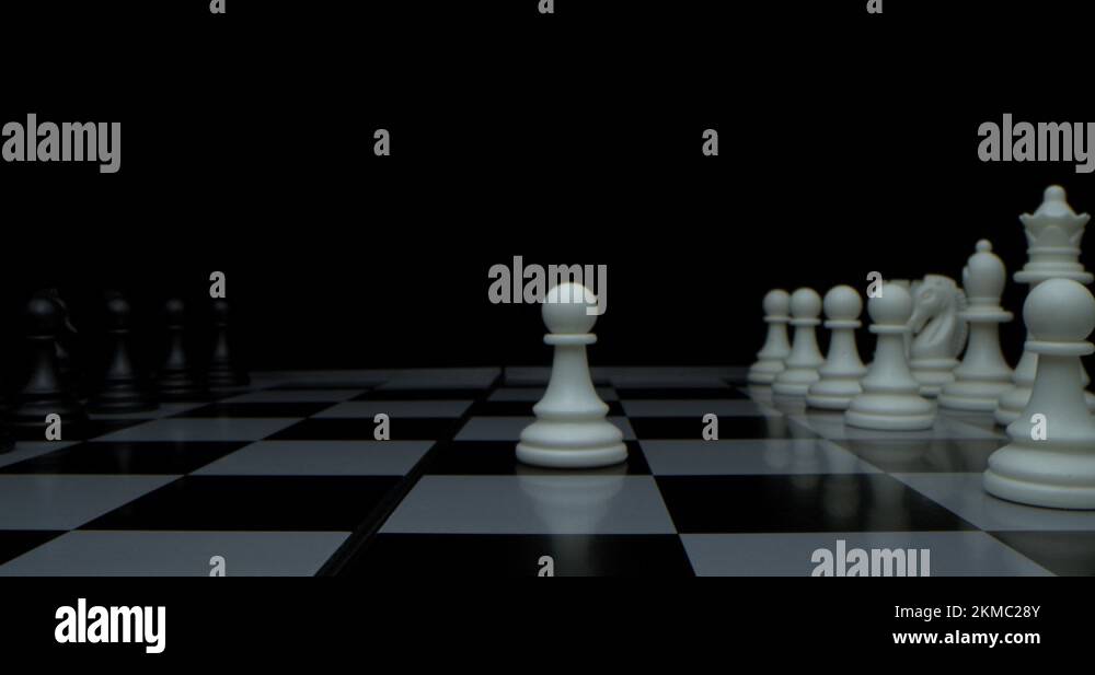 Game of chess. Filmed in a dark key. White moves with a pawn. Super ...