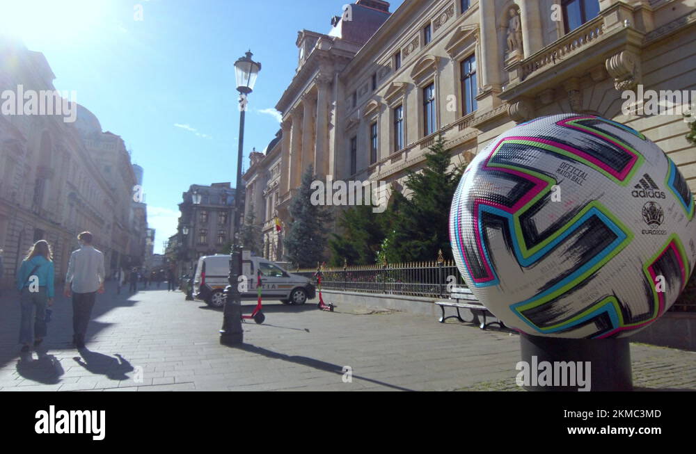 Euro 2020 Official ball in downtown Bucharest Romania Stock Video ...