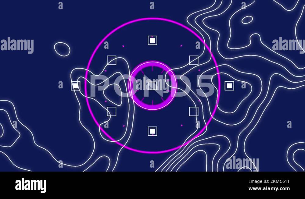 Animation of scope scanning with topographic map lines on purple ...