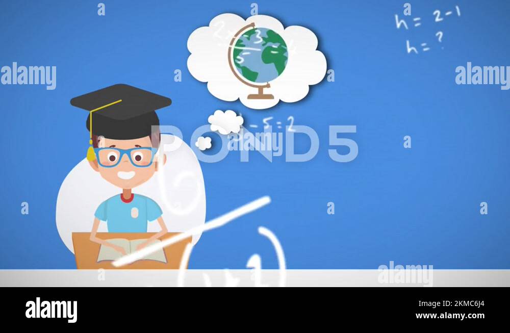 Animation of pictogram of schoolboy and mathematical equations moving ...