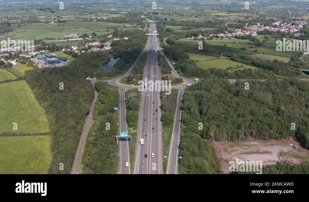 Drone shot of english side of prince of wales bridge M4 Motorway ...