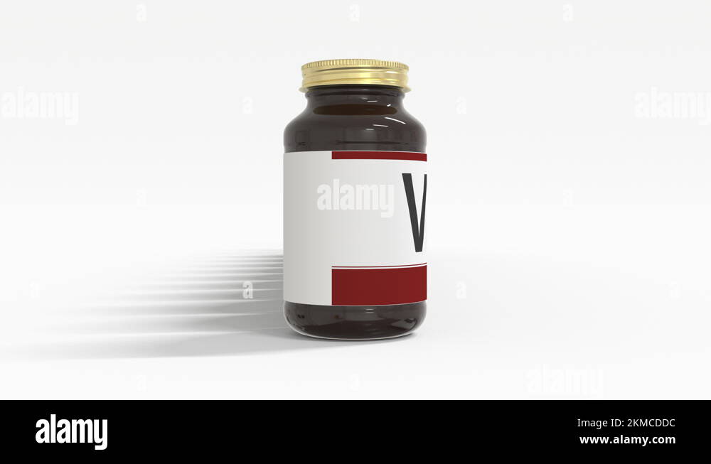 VITAMIN D3 text on the labels of medical bottles. 3d animation Stock ...