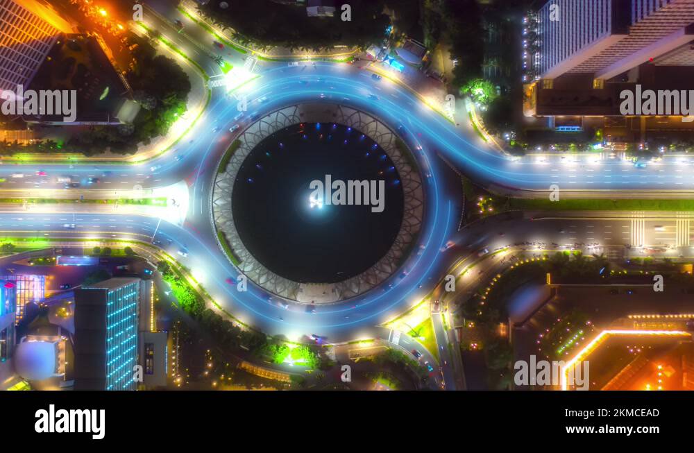 Traffic light trails in a night city Roundabout - 3d animation - top down Stock Video Footage ...