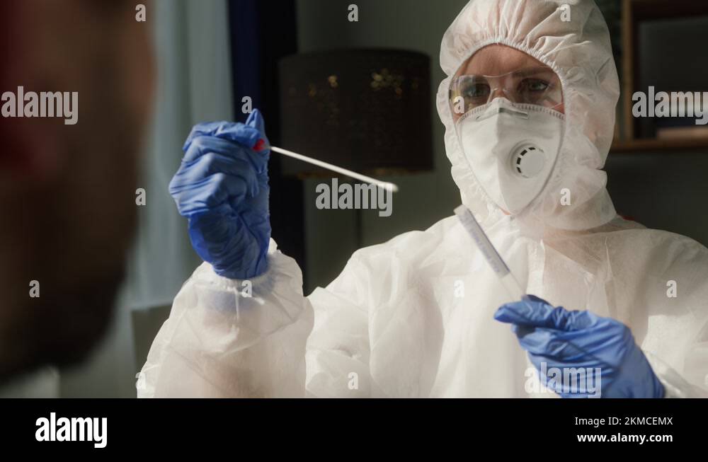 PCR test process, Doctor medical staff worker wearing protective ...