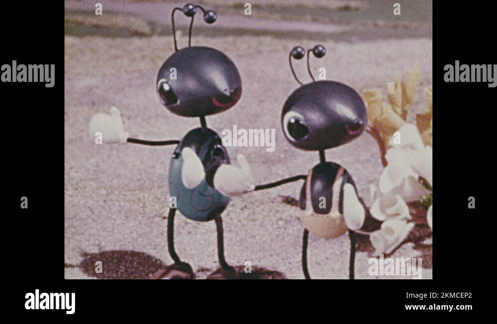 1960s: Stop-motion animation. Grasshopper talks to ant children and ...