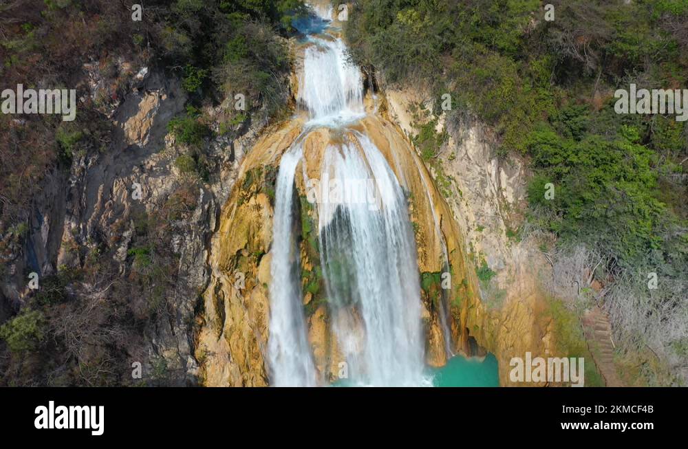 Beautiful waterfalls cascading down rocky rainforest mountainside, 4K ...