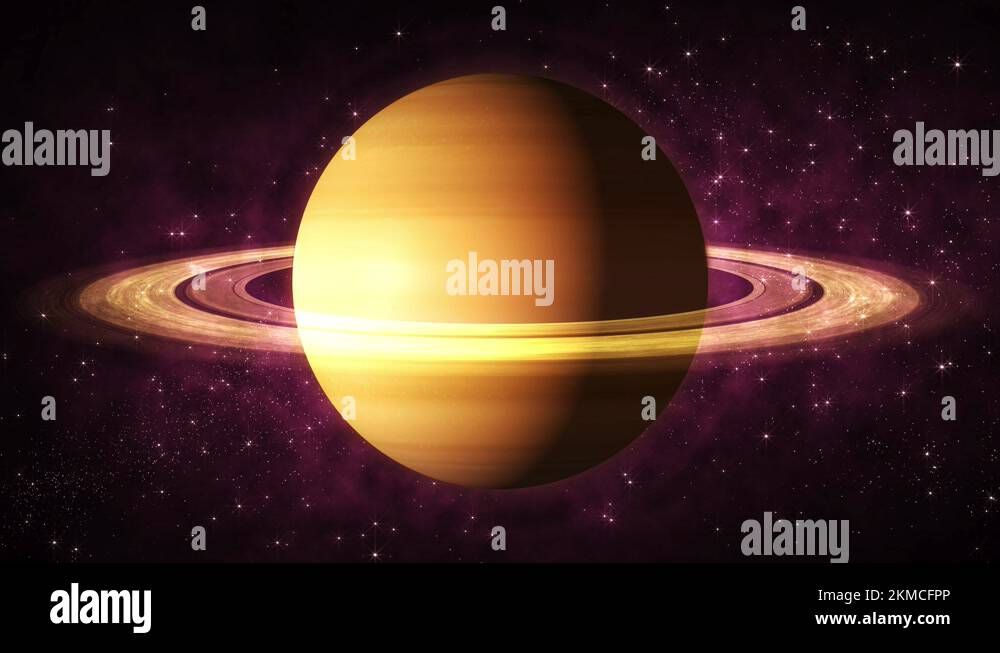 Rotating Saturn Planet With Rings And The Atmosphere On Shiny Twinkling ...