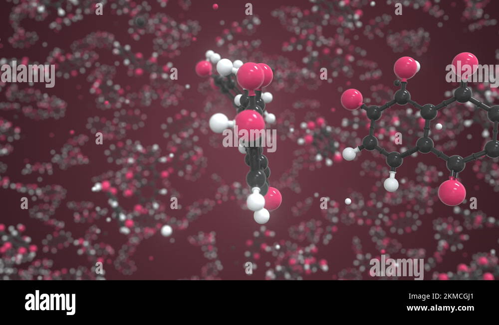 Alizarin molecule, conceptual molecular model. Scientific looping 3d ...