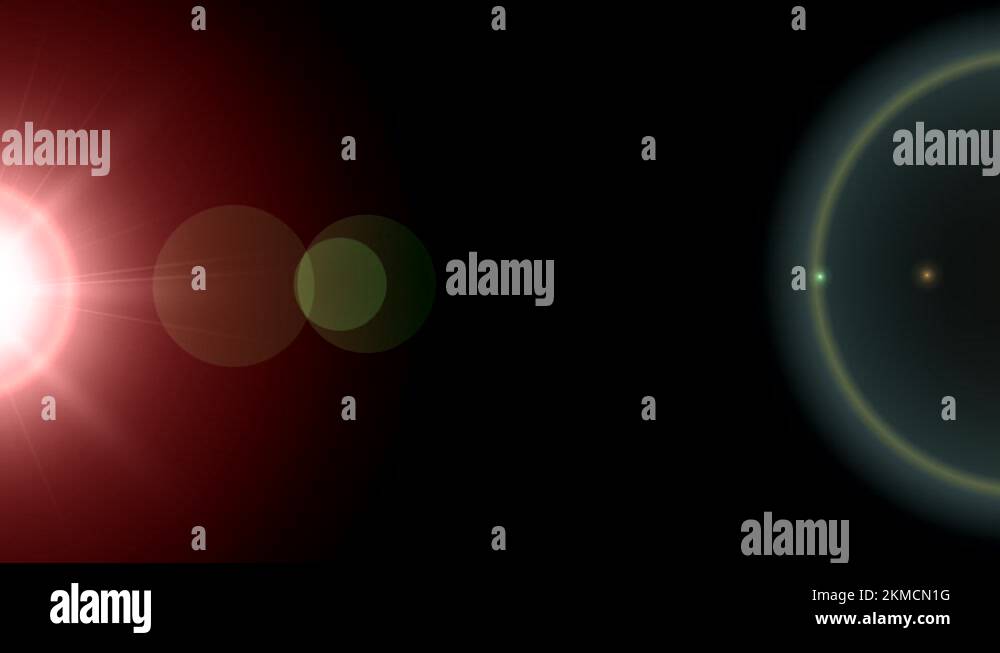 Rotating solar system lens flare effect with bright focal point and ...