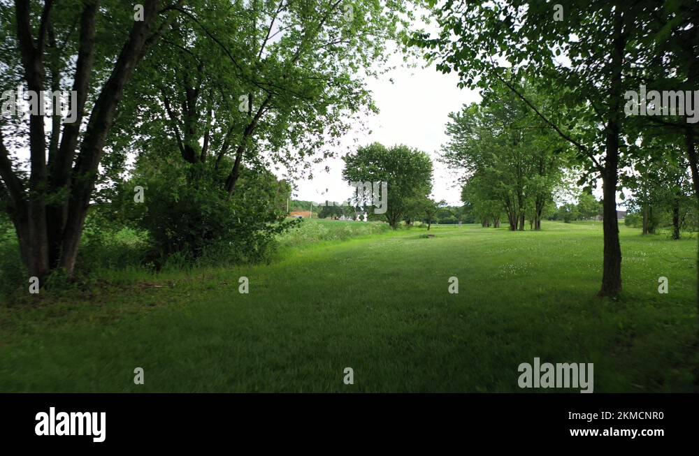 Hole number 5. Shot from tee pad, past trees to basket at Lancaster ...