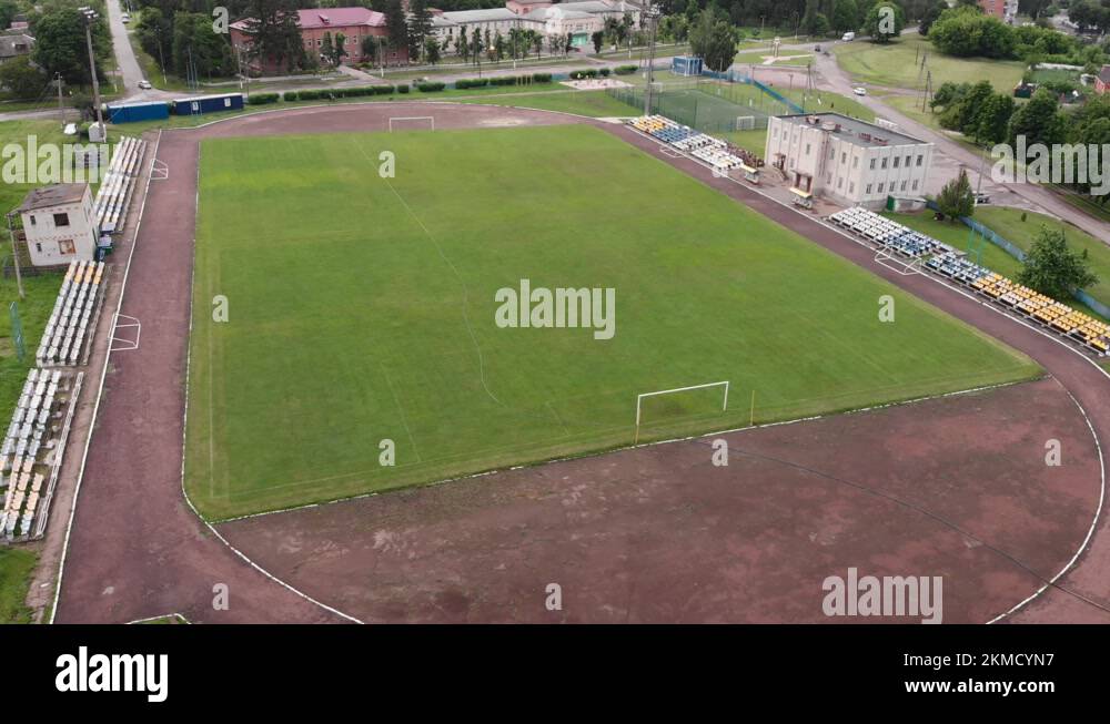 Empty soccer field and sport playground. Football field with green ...