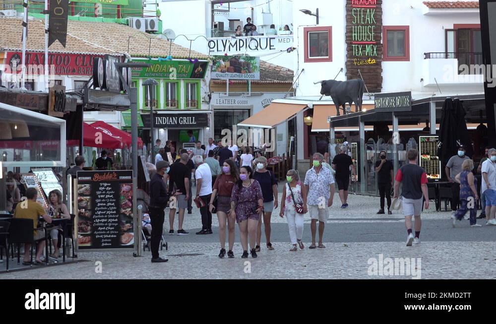 Restaurants and bars in popular town Portugal, after Covid-19 lockdown ...